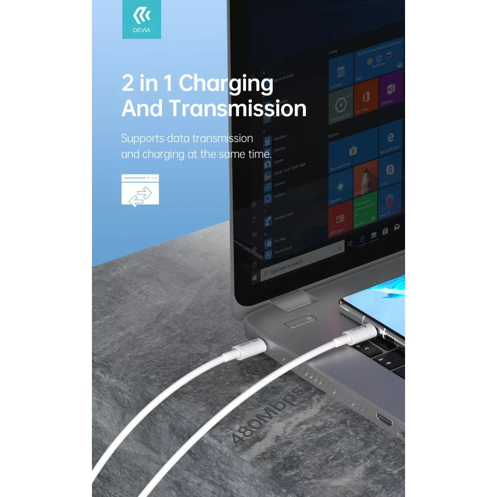 DEVIA USB TYPE-C - USB TYPE-C ADAT- ÉS TÖLTŐKÁBEL 1,5 M-ES VEZETÉKKEL ...