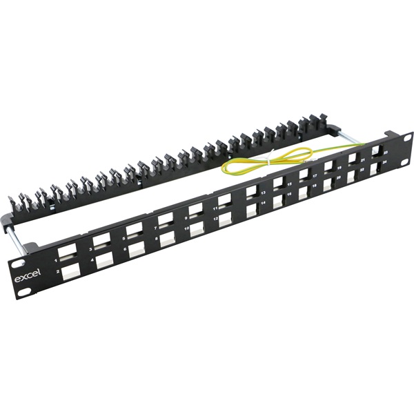 EXCEL Patch Panel Döntött moduláris 24 portos 1U, fekete - CHS Hungary Kft.