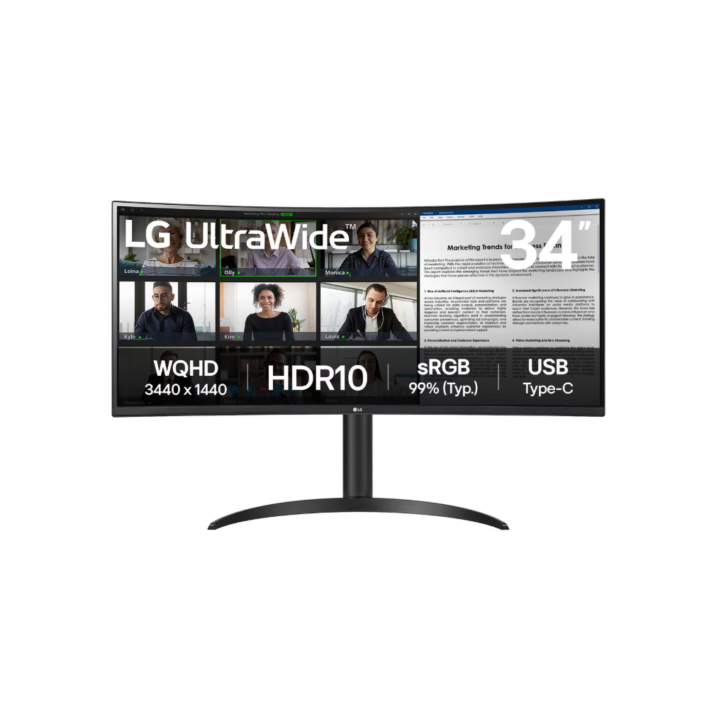 LG ívelt monitor 34" 34WR55QK, 3440x1440, 21:9, 300cd/m2, 5ms, HDMIx2 ...