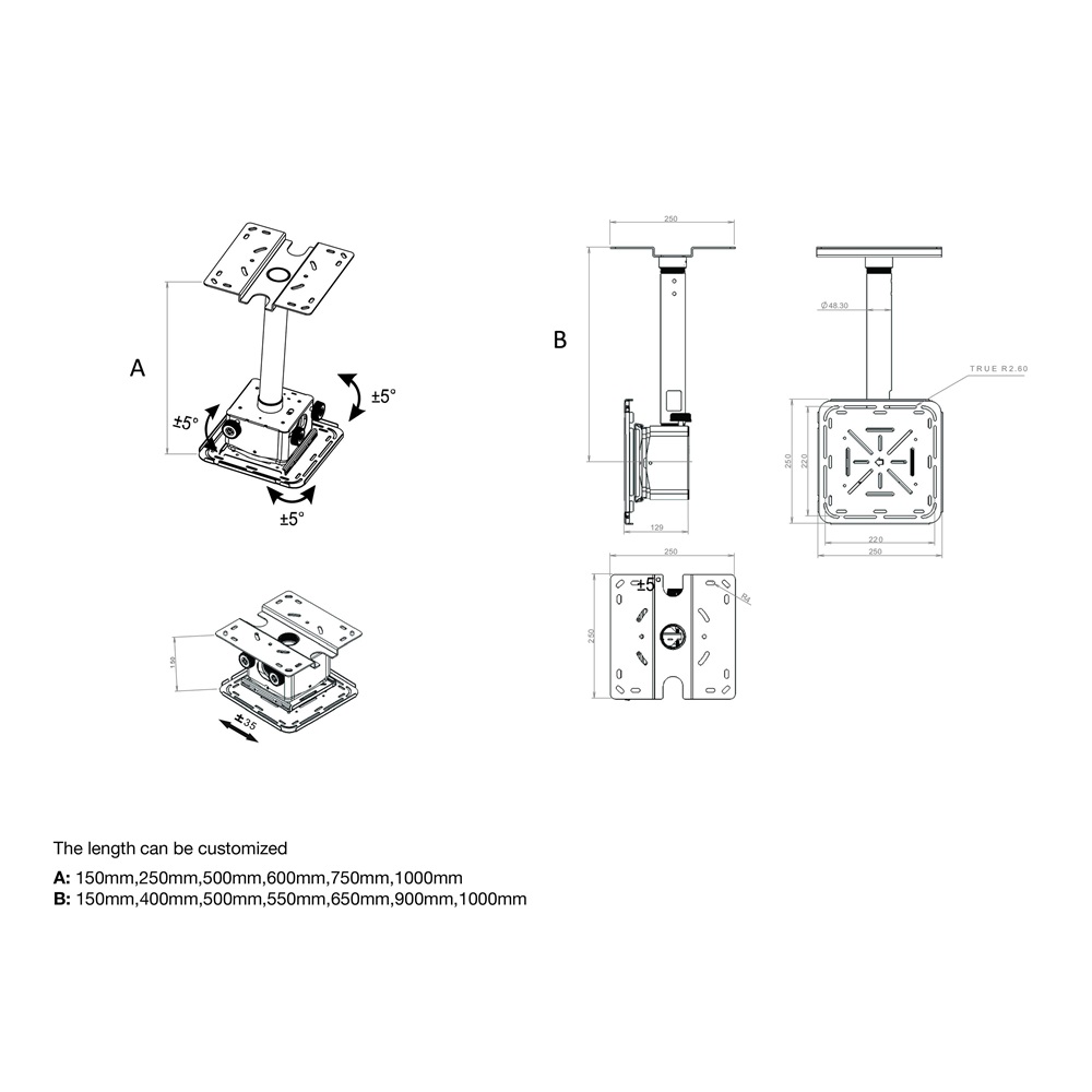 MULTIBRACKETS Projektor mennyezeti konzol, M Projector Mount Pro HD ...