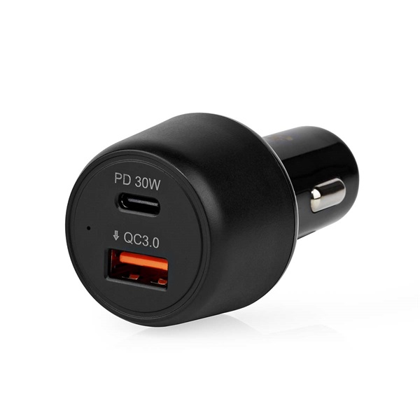 Nedis CCPD30W100BK szivargyújtós töltö / táp, PD, QC, 48W, 2x 3A, USB-A ...
