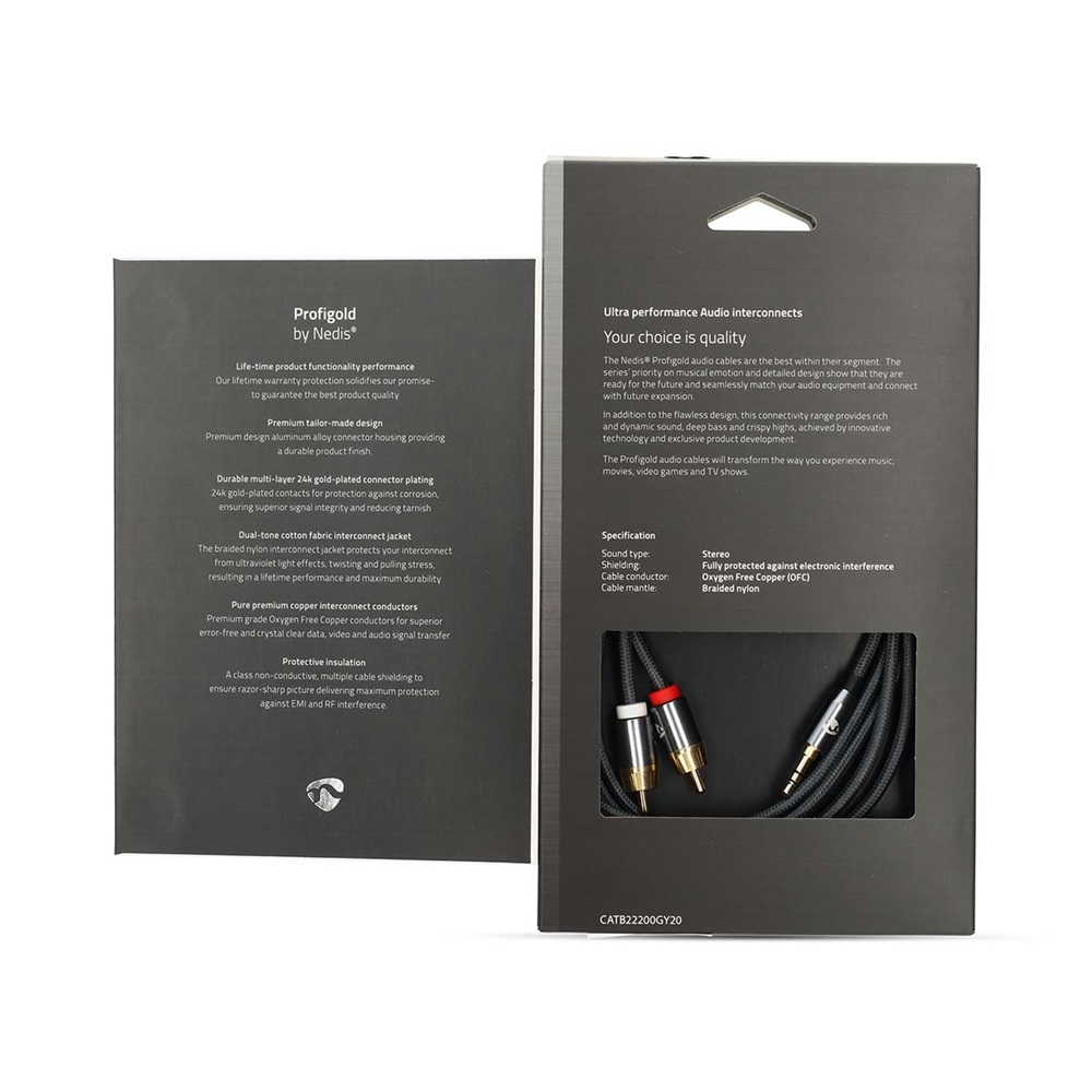 Nedis Profigold CATB22200GY20 sztereo audió kábel 3,5mm sztereo jack ...