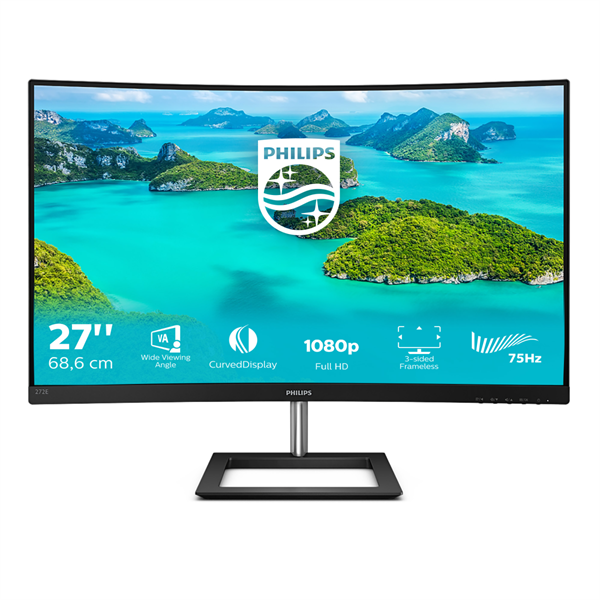 PHILIPS Ívelt VA monitor 27" 272E1CA/00 1920x1080, 16:9, 250cd/m2, 4ms ...