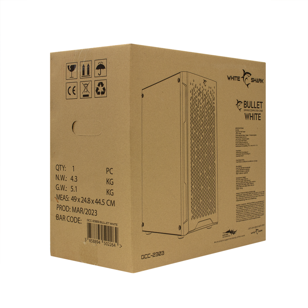 White Shark BULLET-WHITE GCC-2303 Számítógép ház, fehér, ATX mid Tower ...