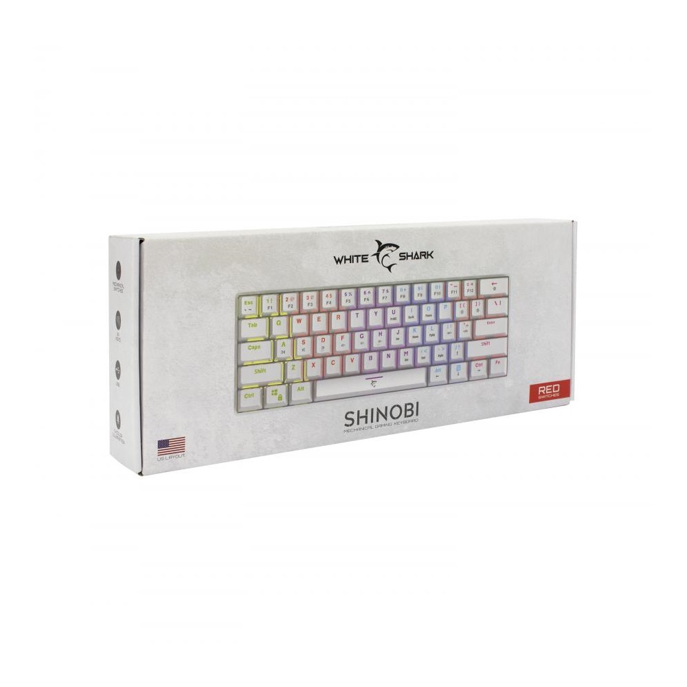 White Shark SHINOBI mechanikus (red switch) gamer billentyűzet, fehér ...