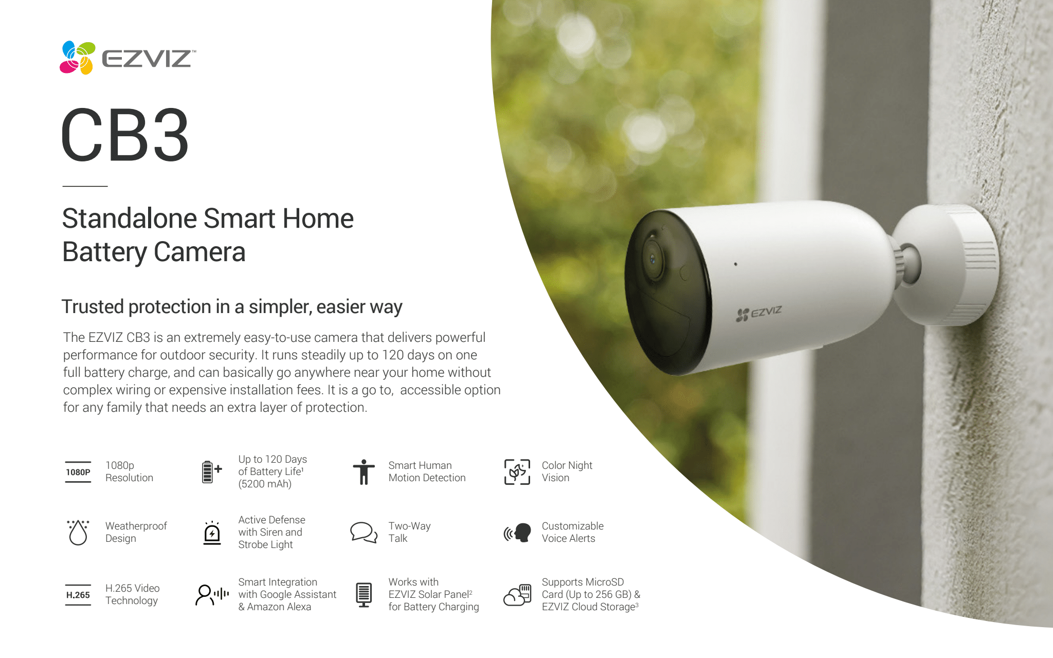 EZVIZ CB3 kültéri akkumulátoros kamera, akár 120 nap élettartam, 2 MP ...